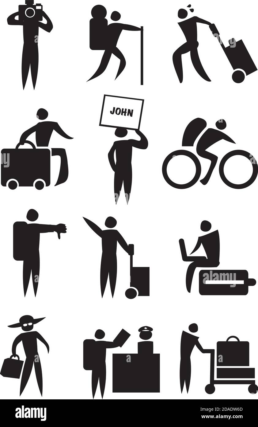 Vector icons for travel and airport activities isolated on white ...