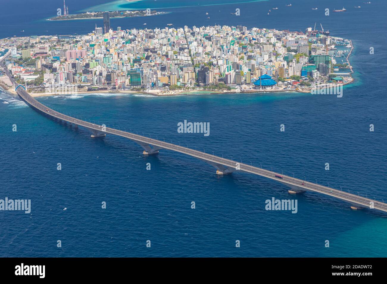 Island Of Male, The Capital of Maldives from the sky. Bridge connecting ...
