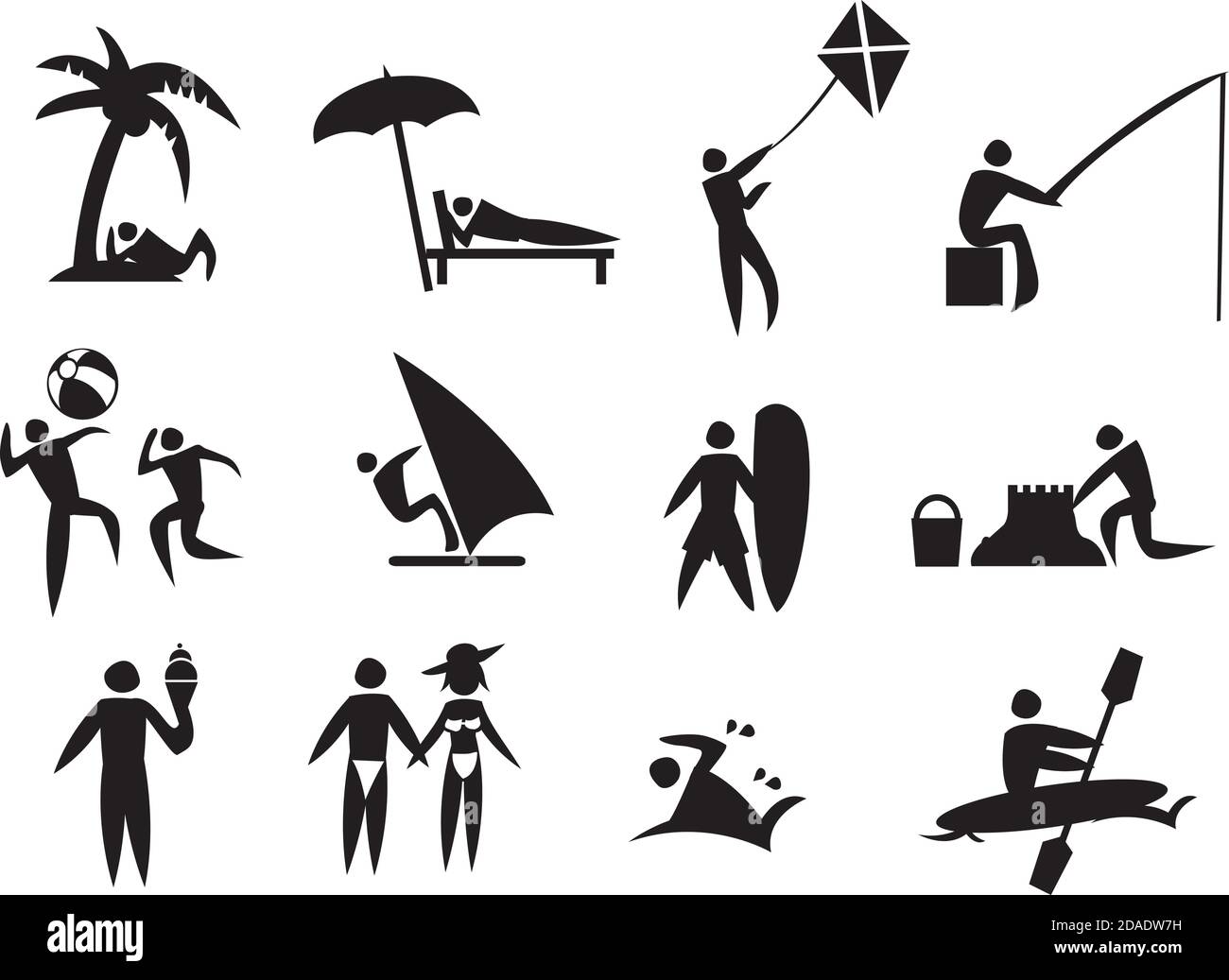 Vector illustration of icon men performing summer activities Stock ...