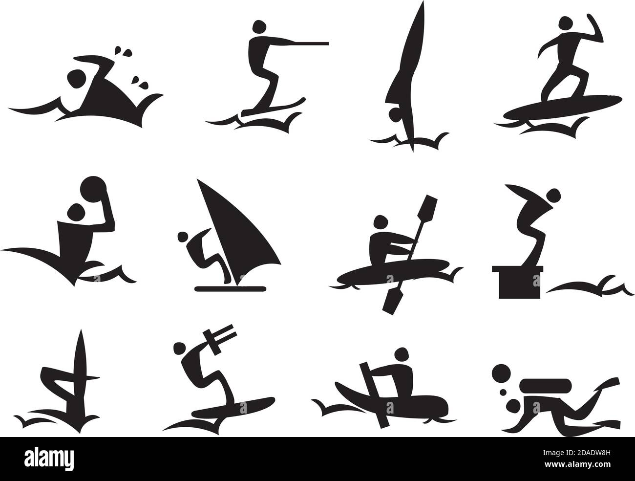 Icon of silhouettes man enjoying the water sports. Vector illustration ...