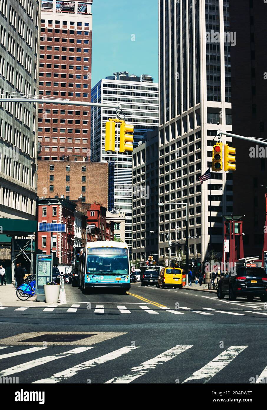 NEW YORK, USA - Apr 27, 2016: Manhattan street scene. Crosswalk in New ...