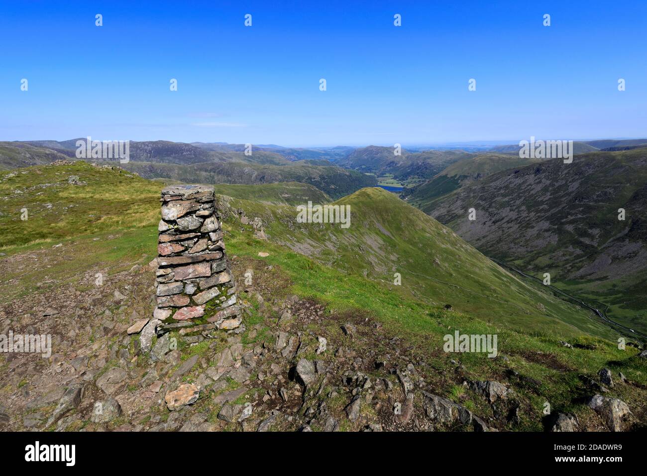 The summit cairn of Red Screes fell, Kirkstone pass, Lake District ...