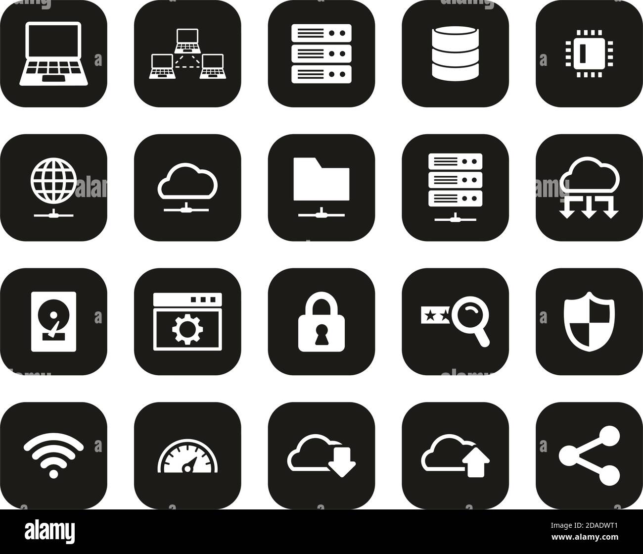 Server & Data Center Icons White On Black Flat Design Set Big Stock ...