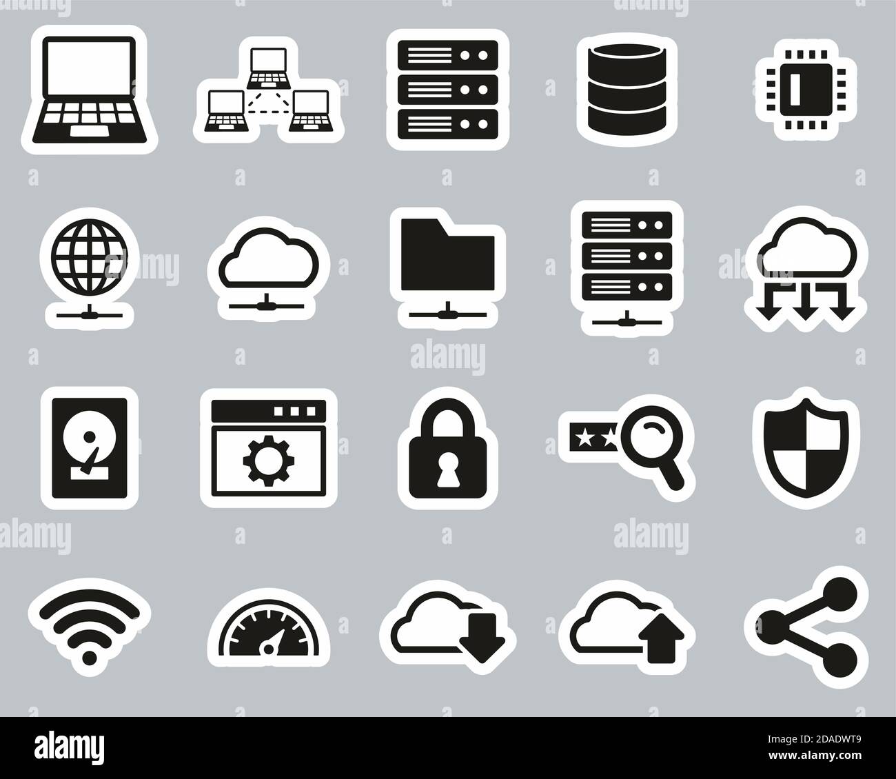 Server & Data Center Icons Black & White Sticker Set Big Stock Vector ...