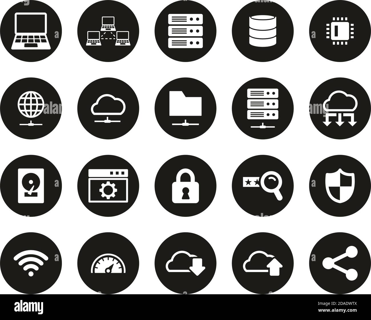 Server & Data Center Icons White On Black Flat Design Circle Set Big ...