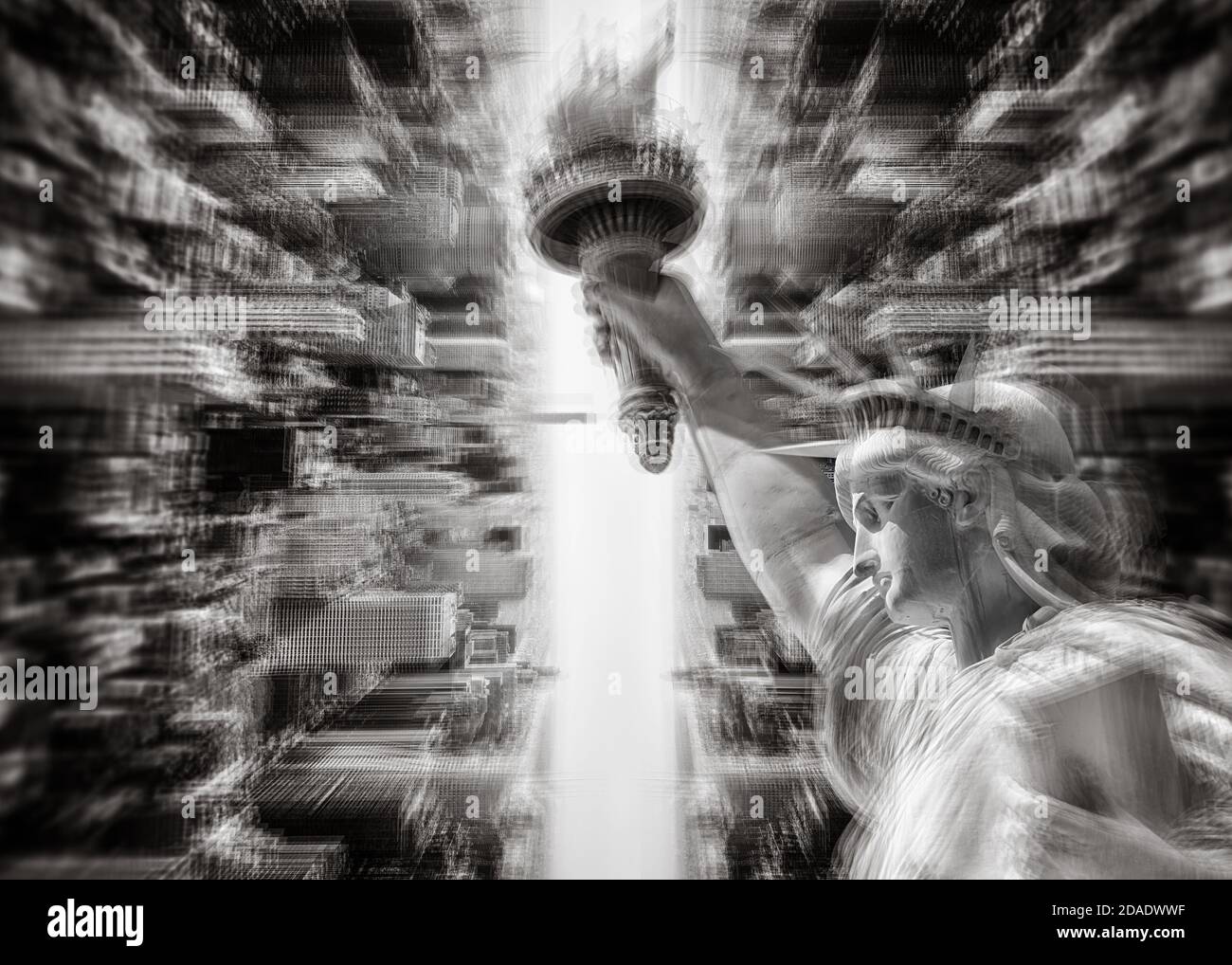 Abstract image of New York City with views of the Manhattan and Statue ...