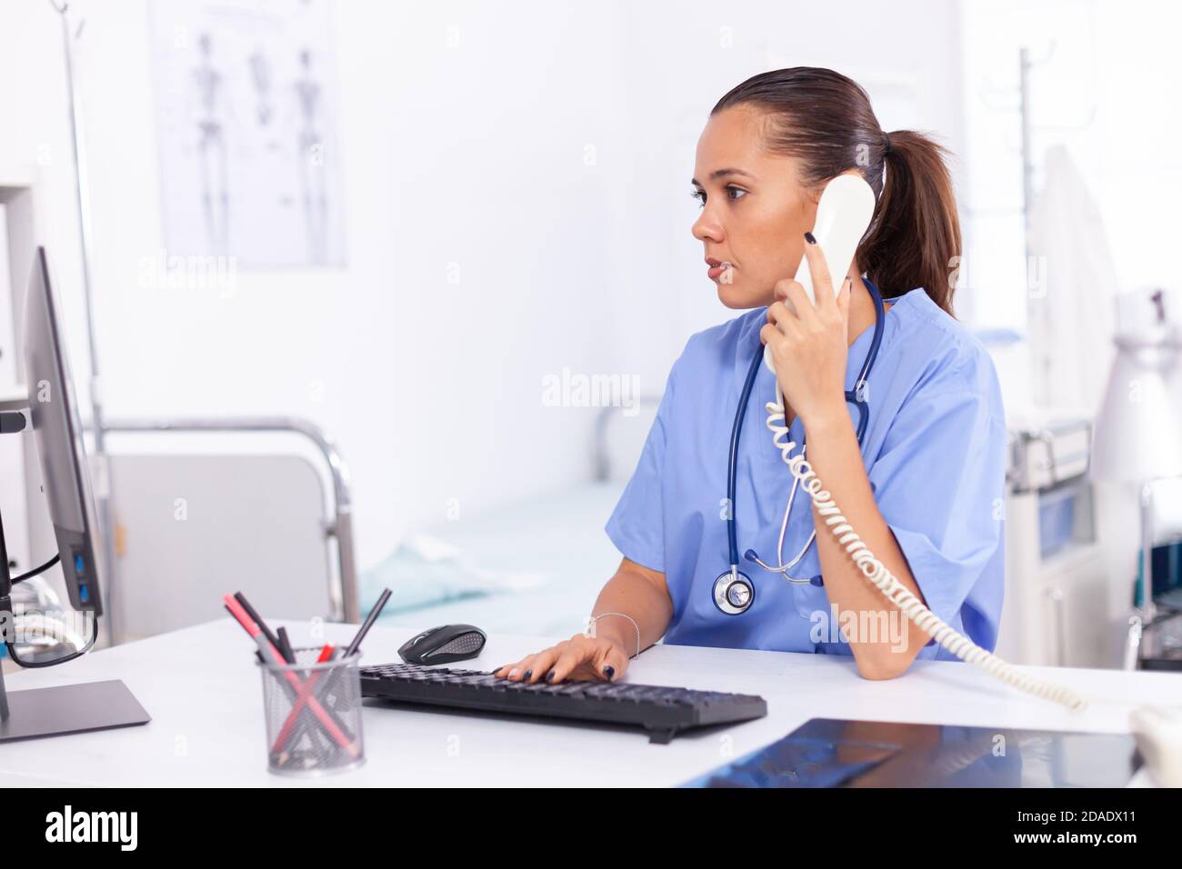 Medical nurse talking with patient on the phone about diagnosis. Health ...