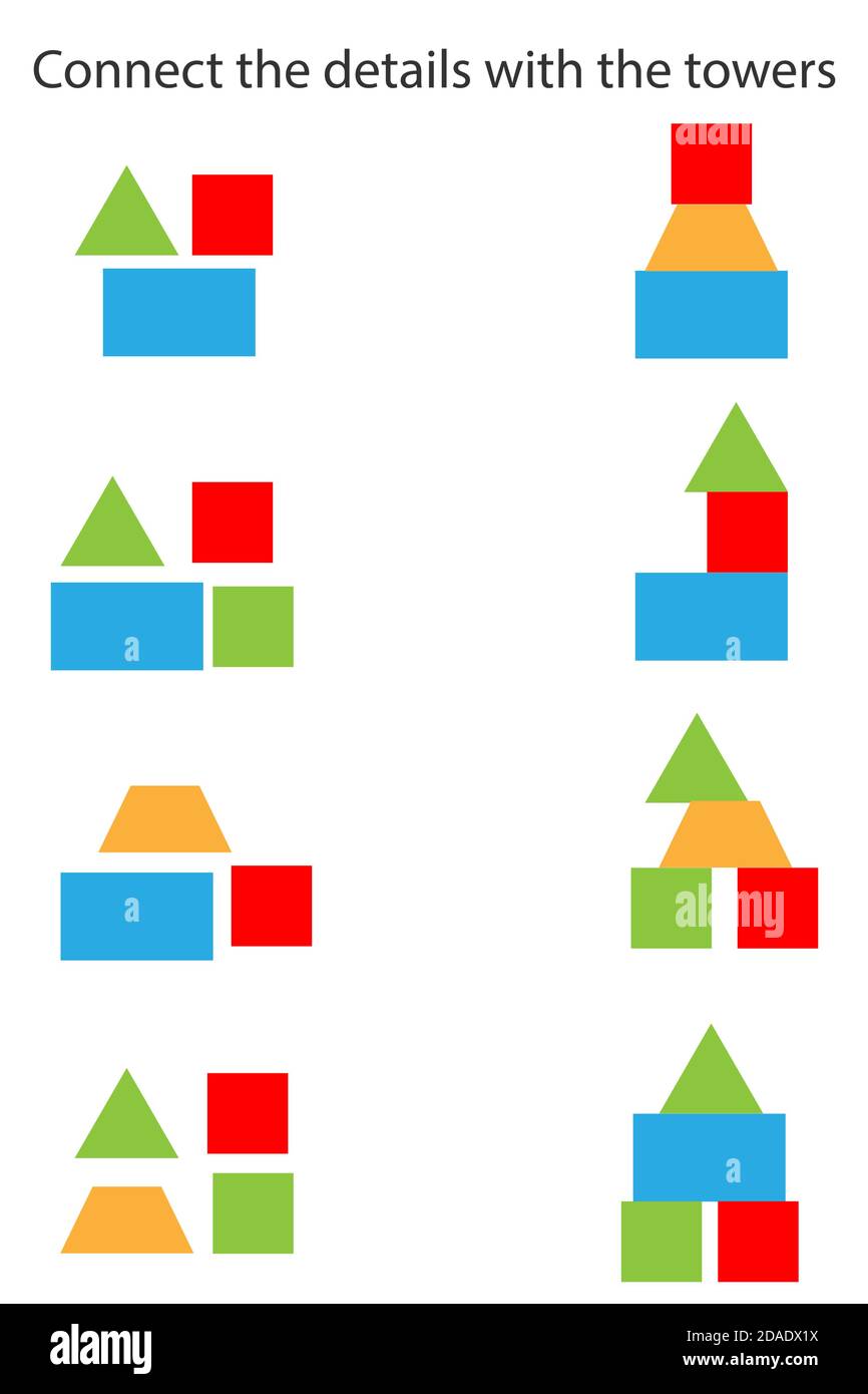 Connect the details and towers, colorful geometric shapes for children ...