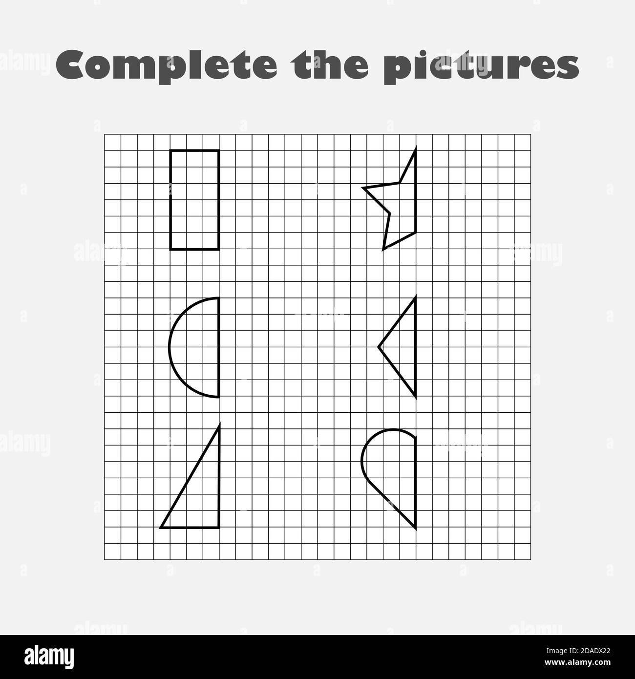 Complete the picture, black white geometric shapes, drawing skills ...
