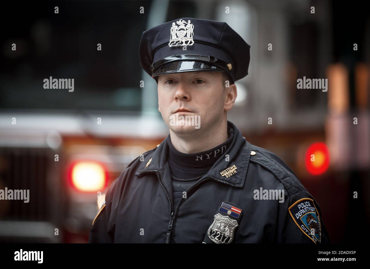 NEW YORK, USA - May 02, 2016: Police officer performing his duties on ...