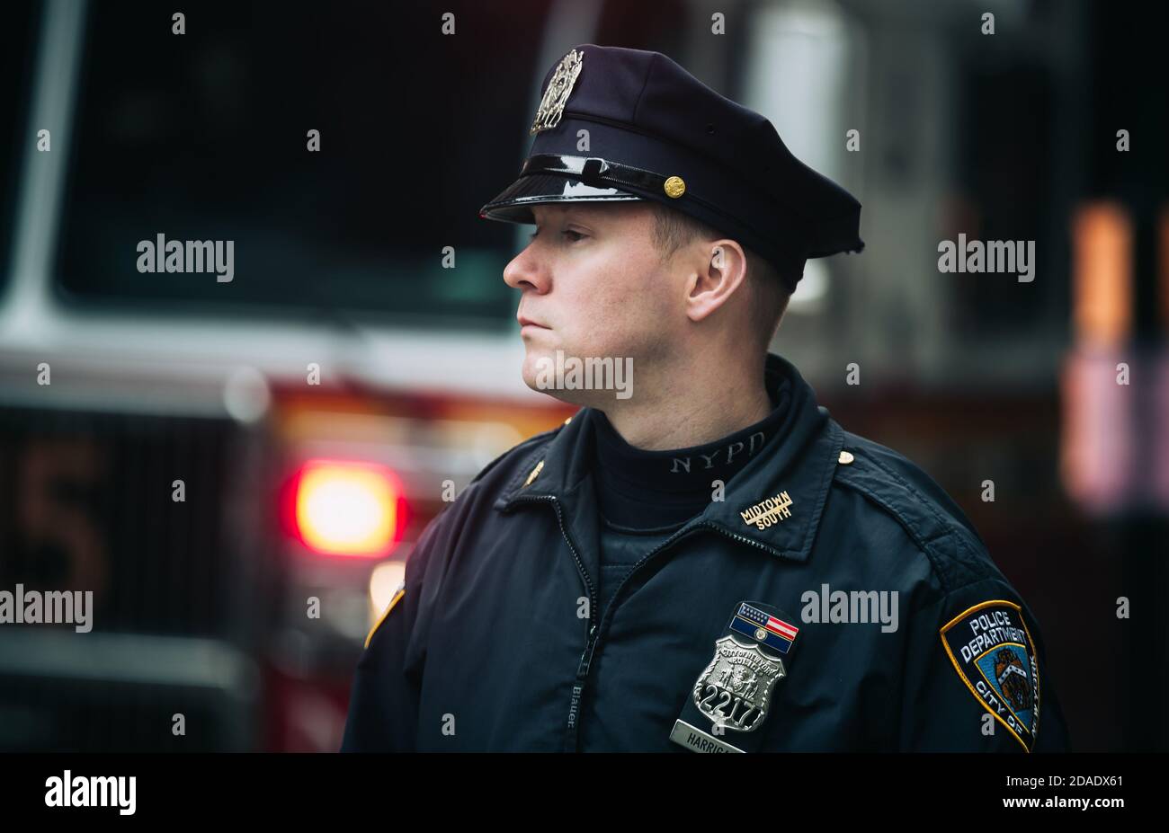 NEW YORK, USA - May 02, 2016: Police officer performing his duties on ...