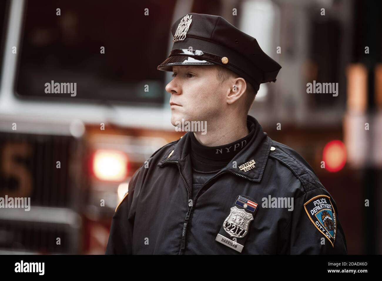 NEW YORK, USA - May 02, 2016: Police officer performing his duties on ...