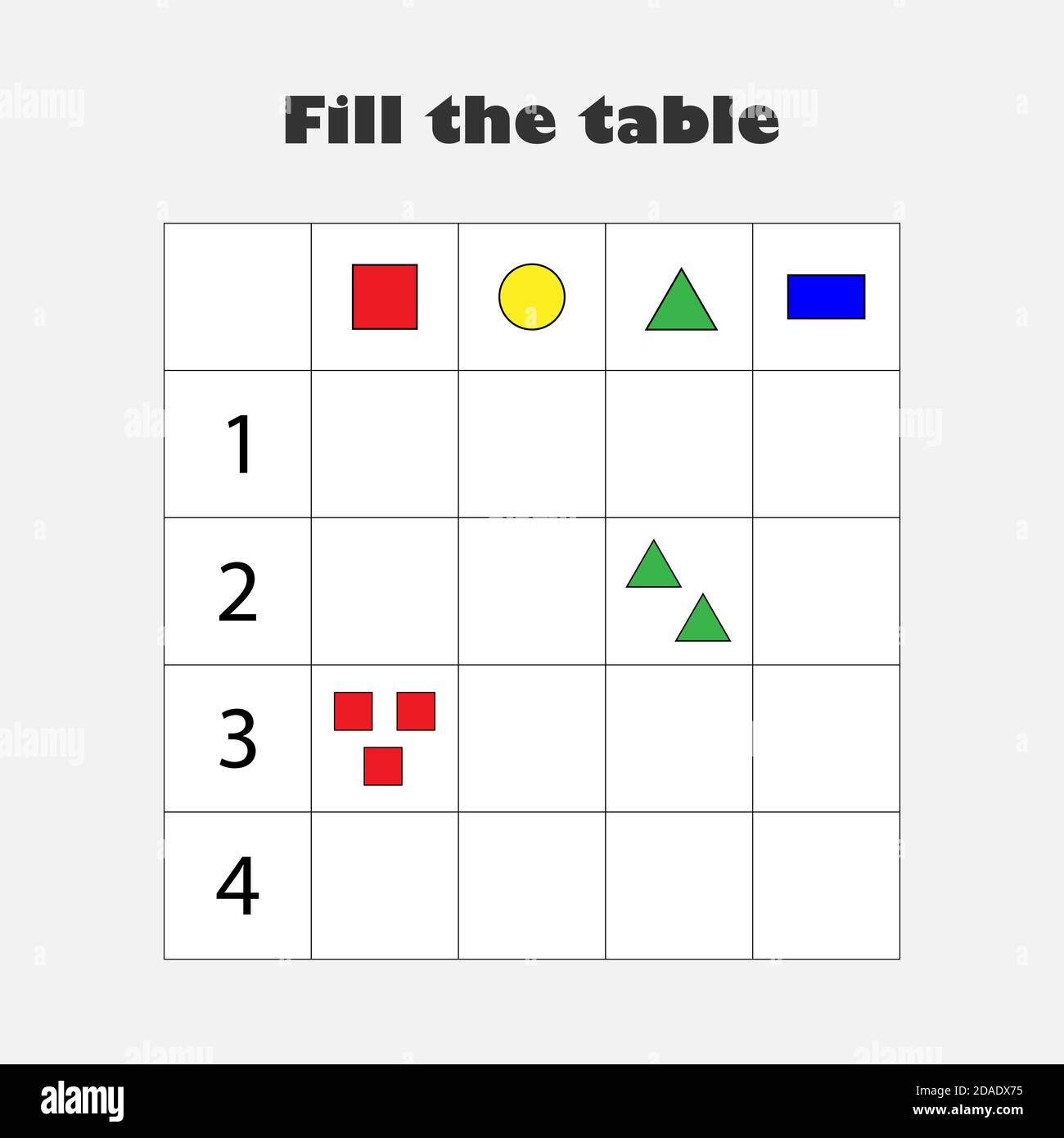 Fill the table with colorful geometric shapes for children, count and ...