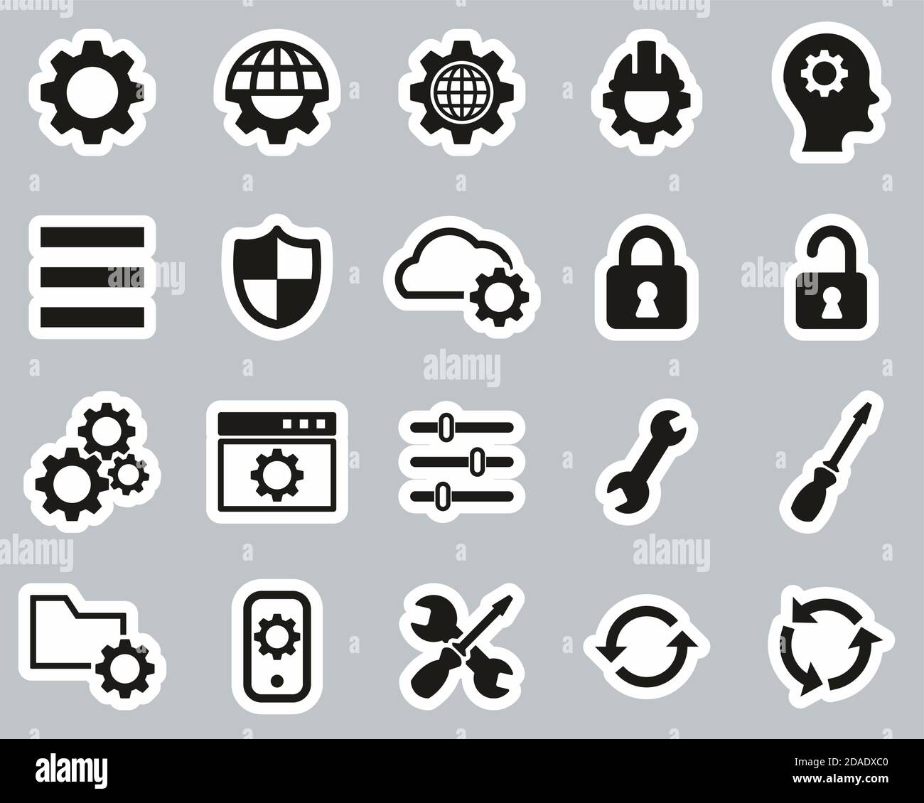 Settings Icons Black & White Sticker Set Big Stock Vector Image & Art ...