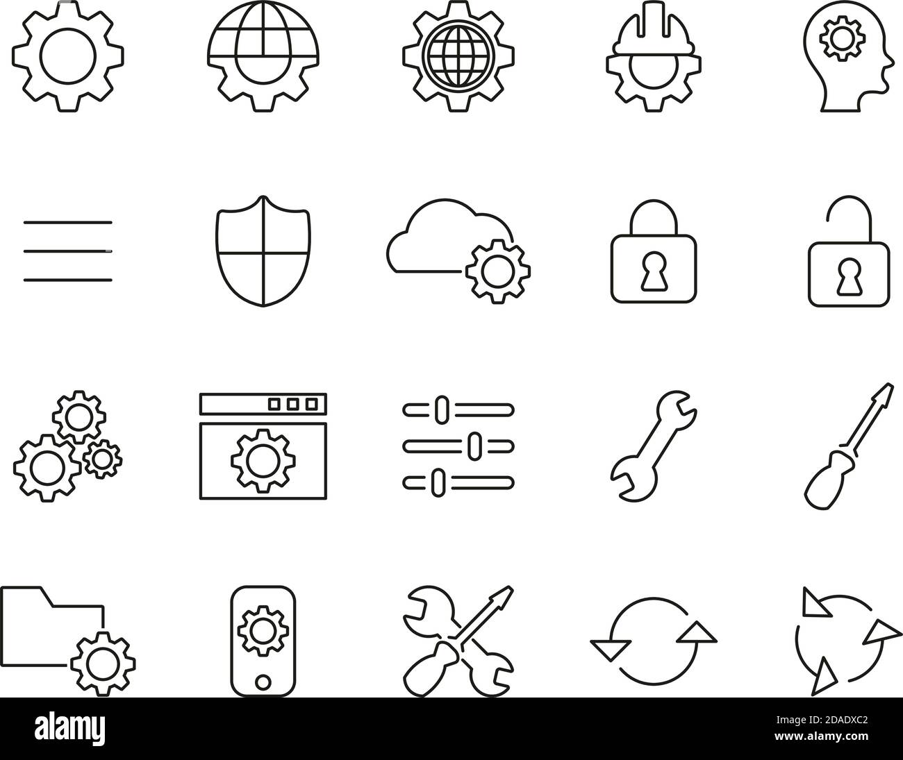 Settings Icons Black & White Thin Line Set Big Stock Vector Image & Art ...