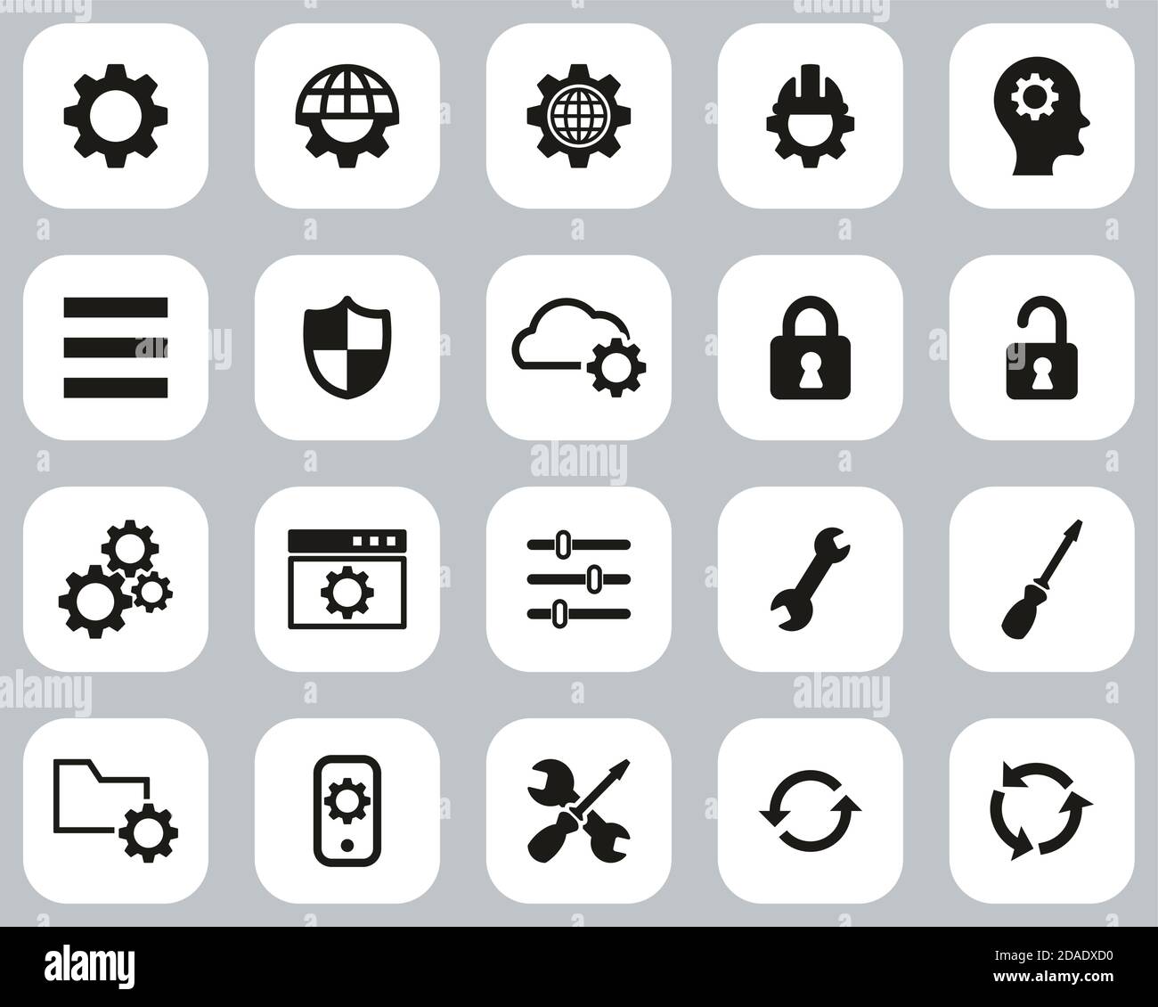 Settings Icons Black & White Flat Design Set Big Stock Vector Image ...