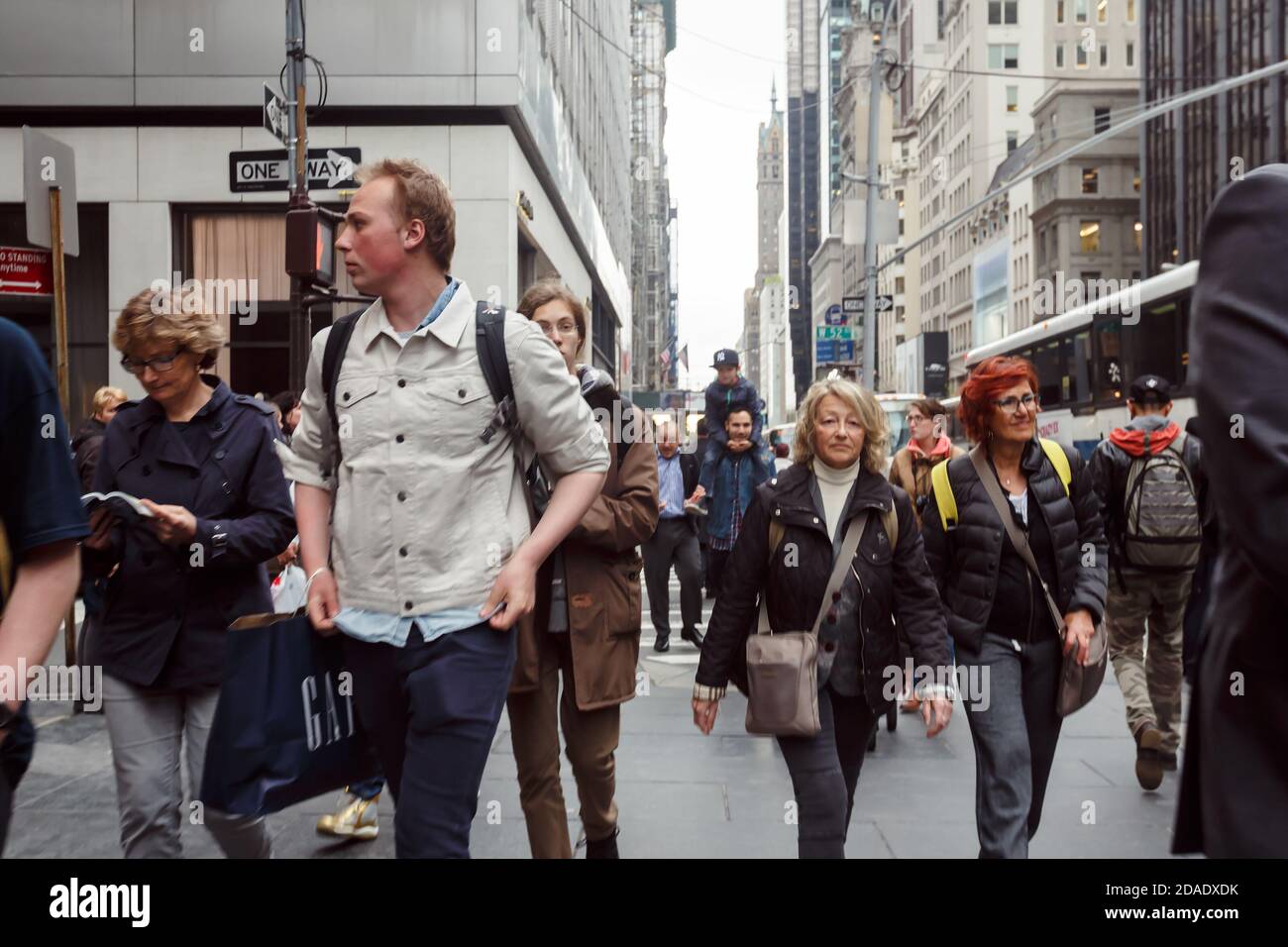 NEW YORK, USA - May 03, 2016: Manhattan street scene. New Yorkers and ...