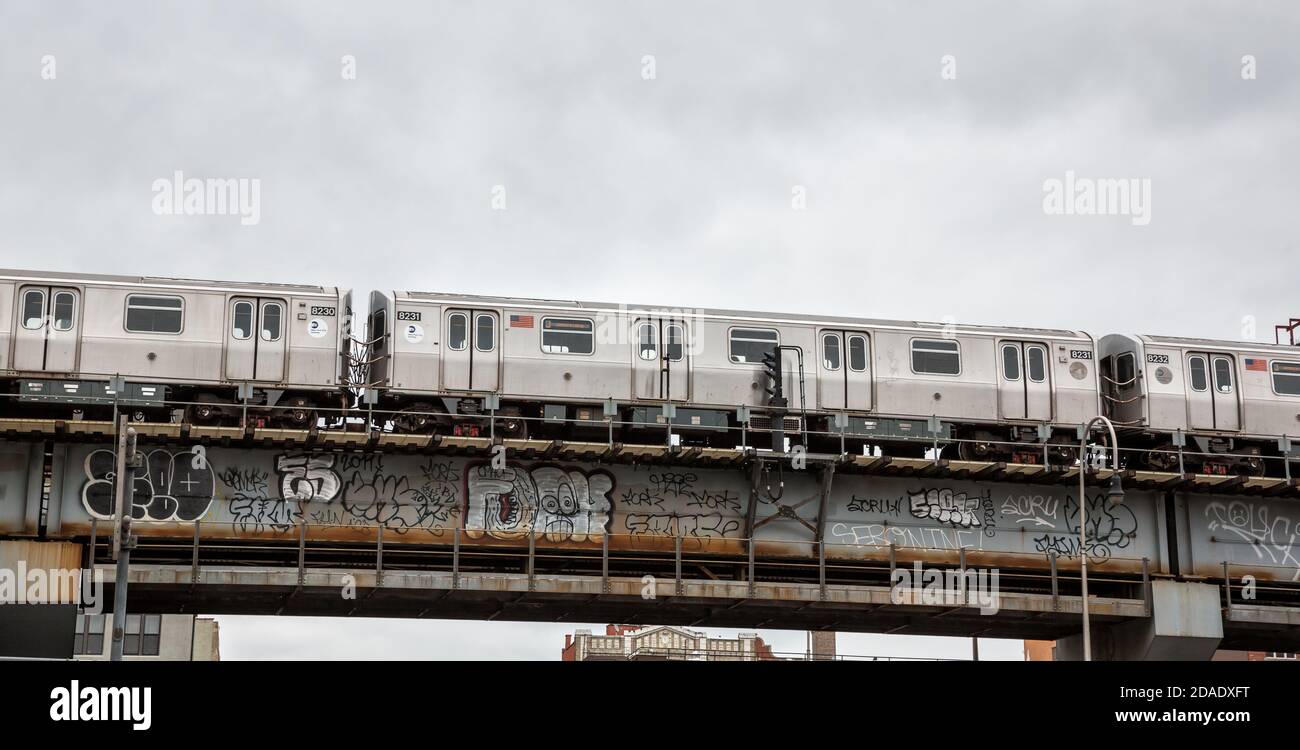 NEW YORK, USA - May 05, 2016: Brooklyn Street Scene. Railway ...