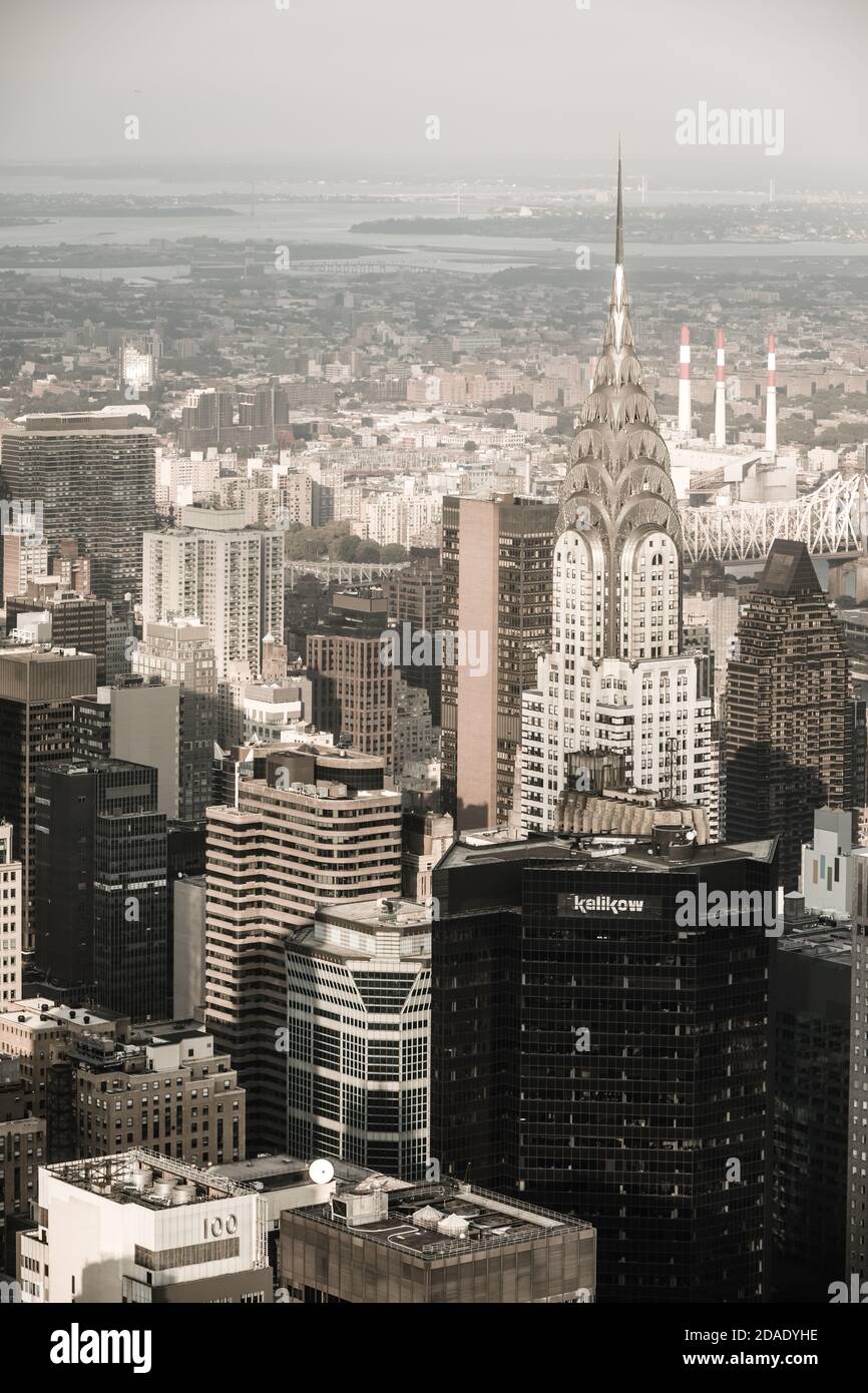 Manhattan streets and roofs with Chrysler building. New York City ...