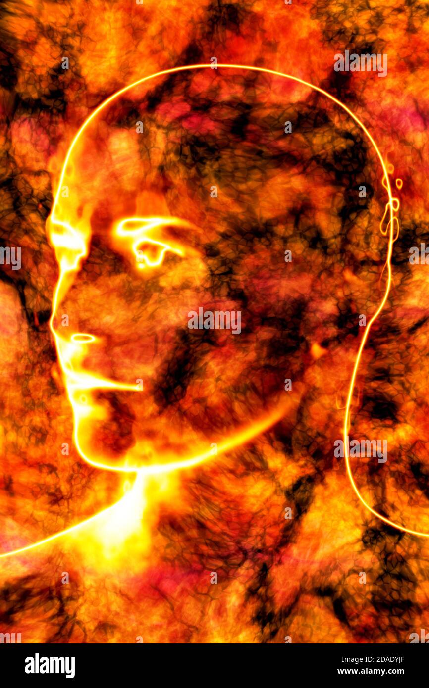 humanoid head on fire Stock Photo - Alamy