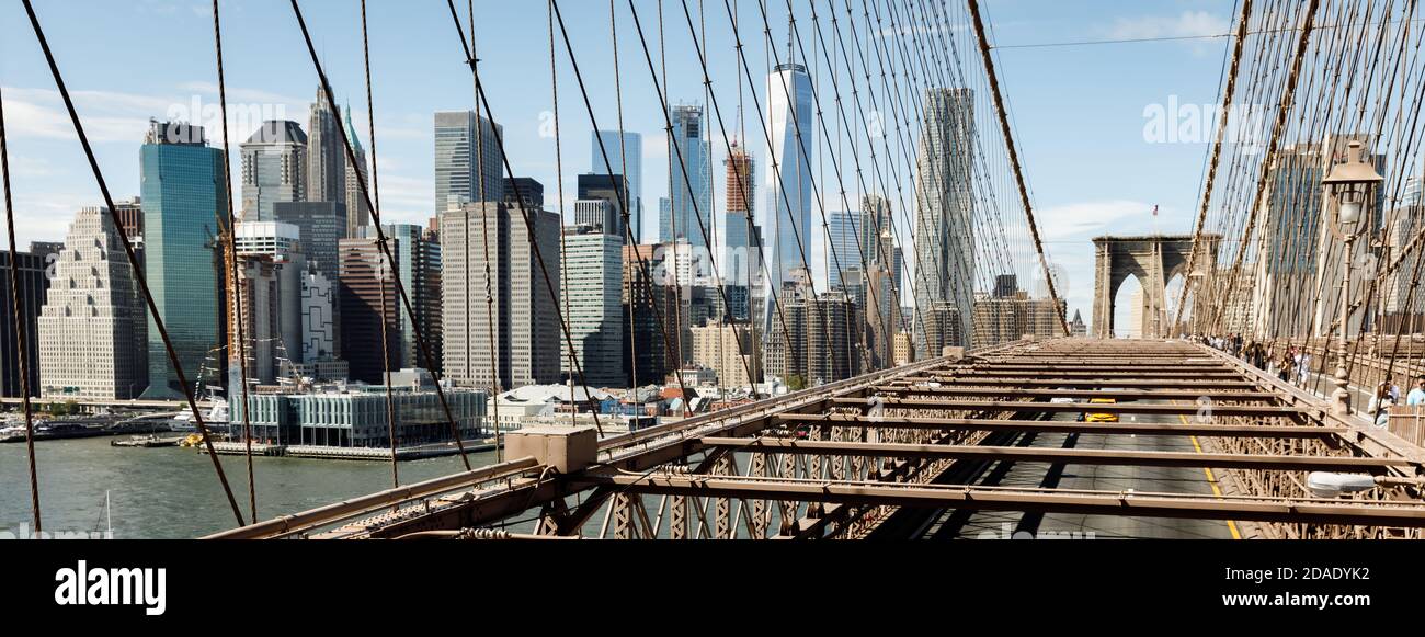Brooklyn Bridge in New York City. Brooklyn Bridge is a hybrid cable ...