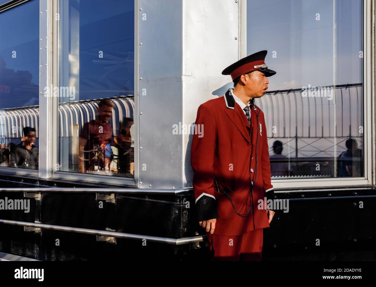 NEW YORK, USA - Sep 17, 2017: Security guard on the observation deck of ...
