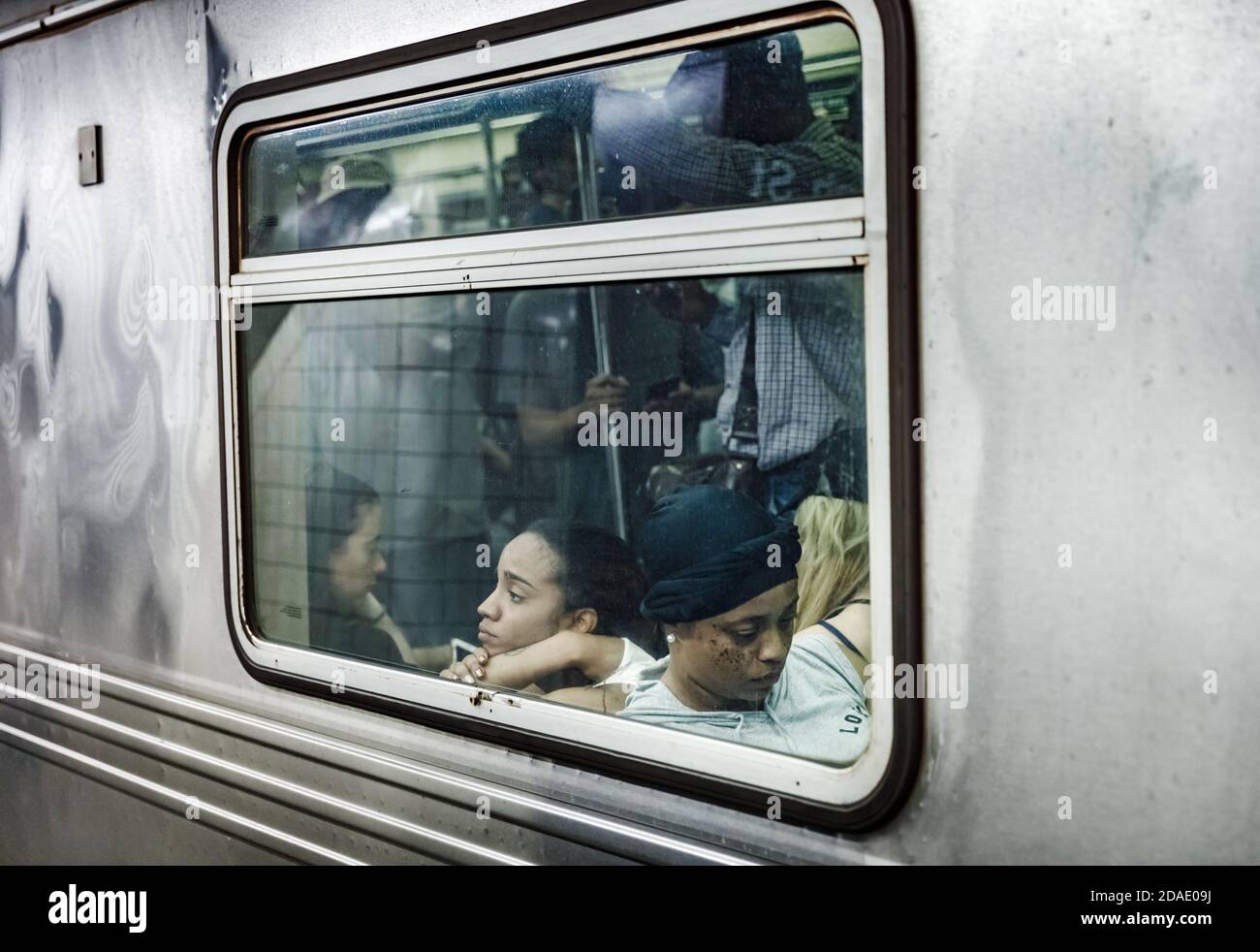 NEW YORK, USA - Sep 22, 2017: New York City Subway. A group of people ...