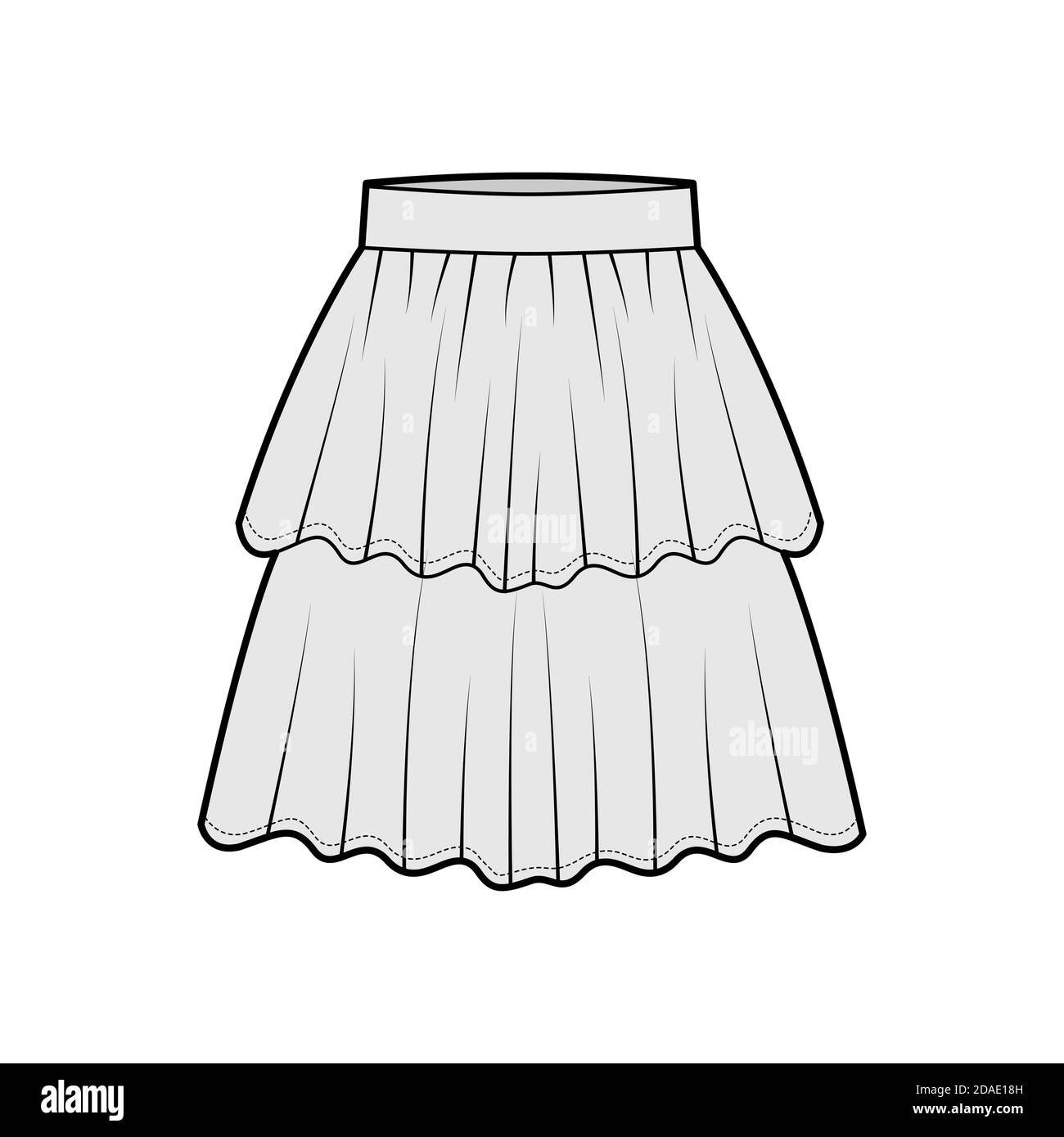 Skirt layered flounce technical fashion illustration with knee length ...