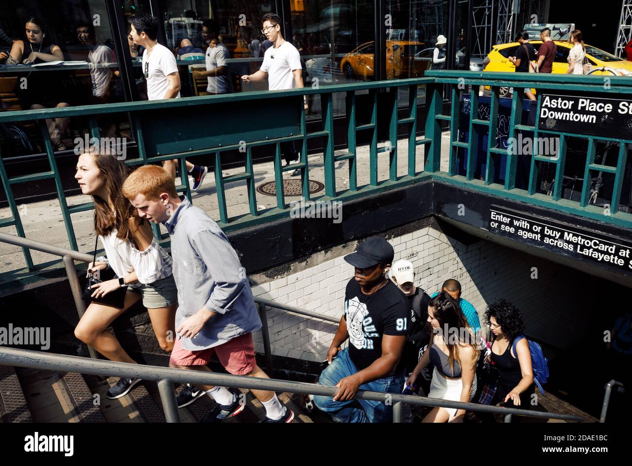 NEW YORK, USA - Sep 16, 2017: Group of people coming out from New York ...