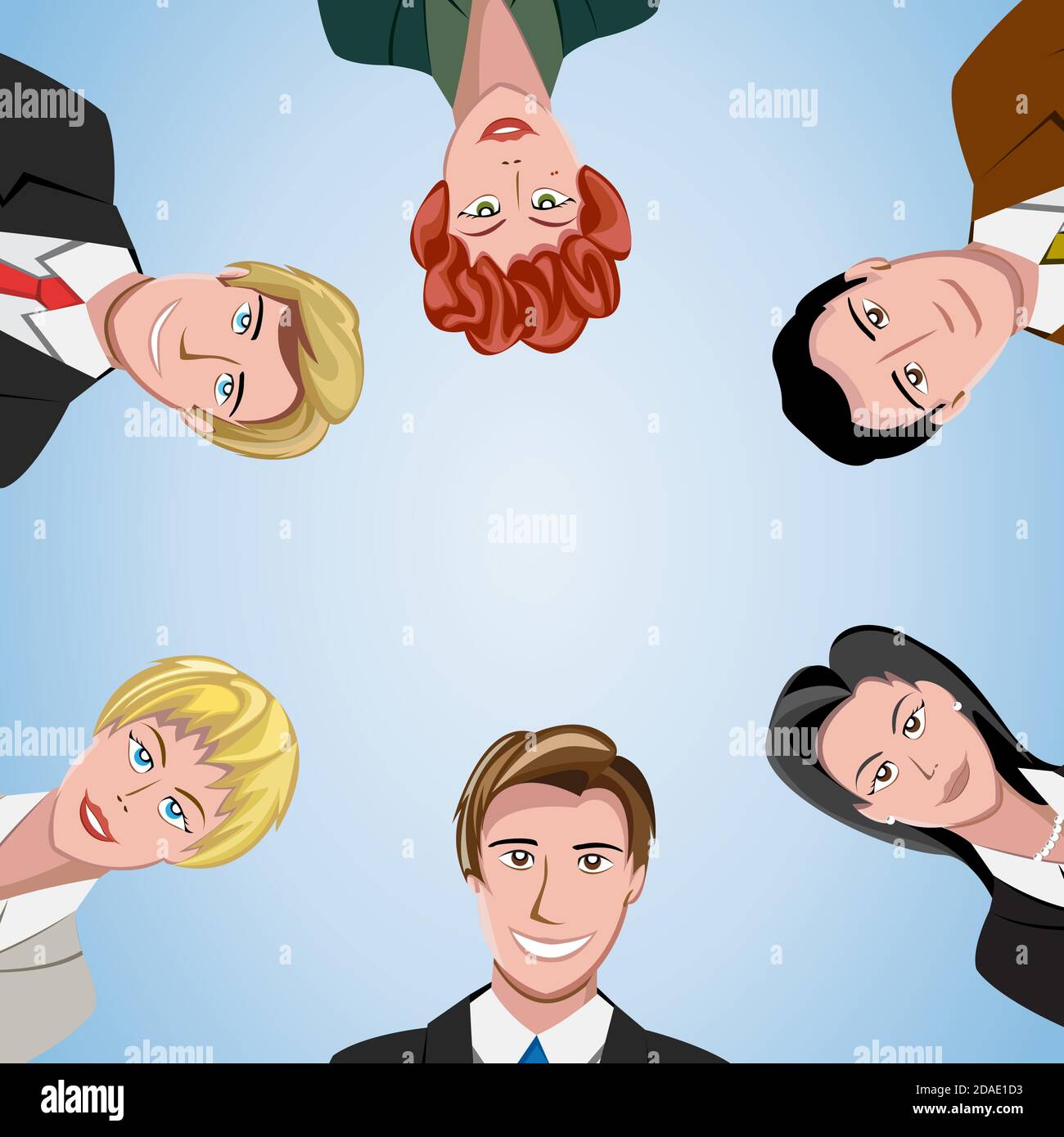 A group of people in a circle on sky background. Vector illustration ...