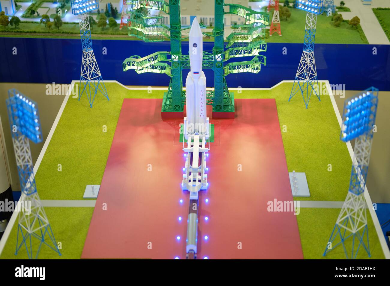 Model of a space rocket Angara ready to take off at the launch pad of ...