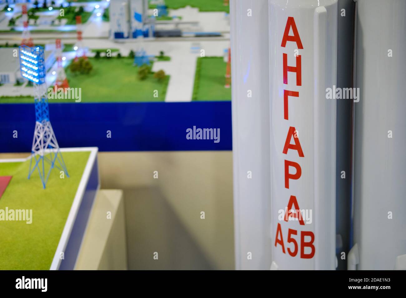 Angara A5V space rocket on the background of the layout of the ...