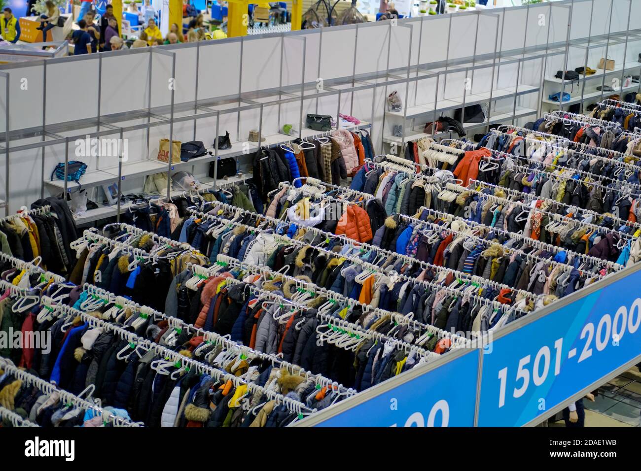 Public locker room with jackets and other outerwear, top view Stock ...