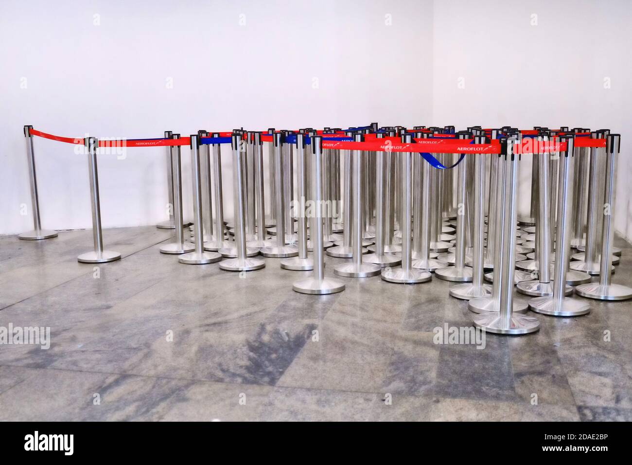 Tape Aeroflot Security at the airport. Red and blue tape fence ...