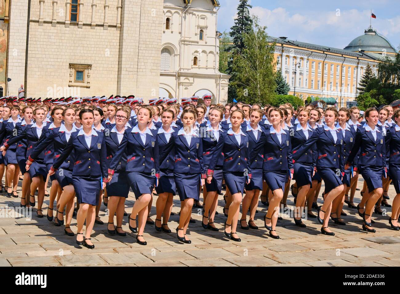 Girls cadets in uniform at the graduation of the military school ...