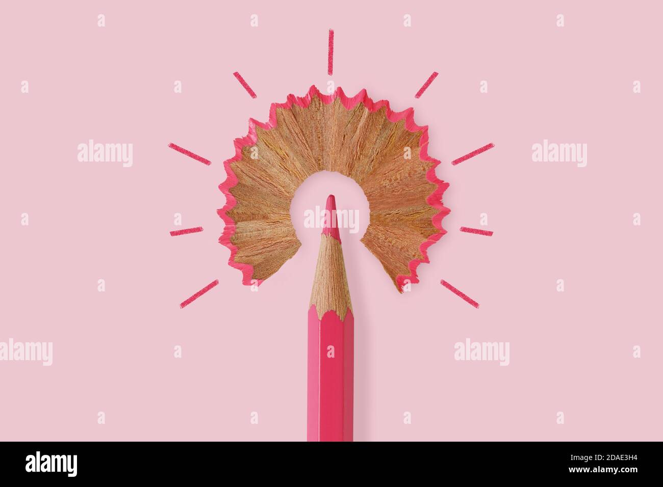 Pink pencil like a light bulb on pink background - Concept of women and ...