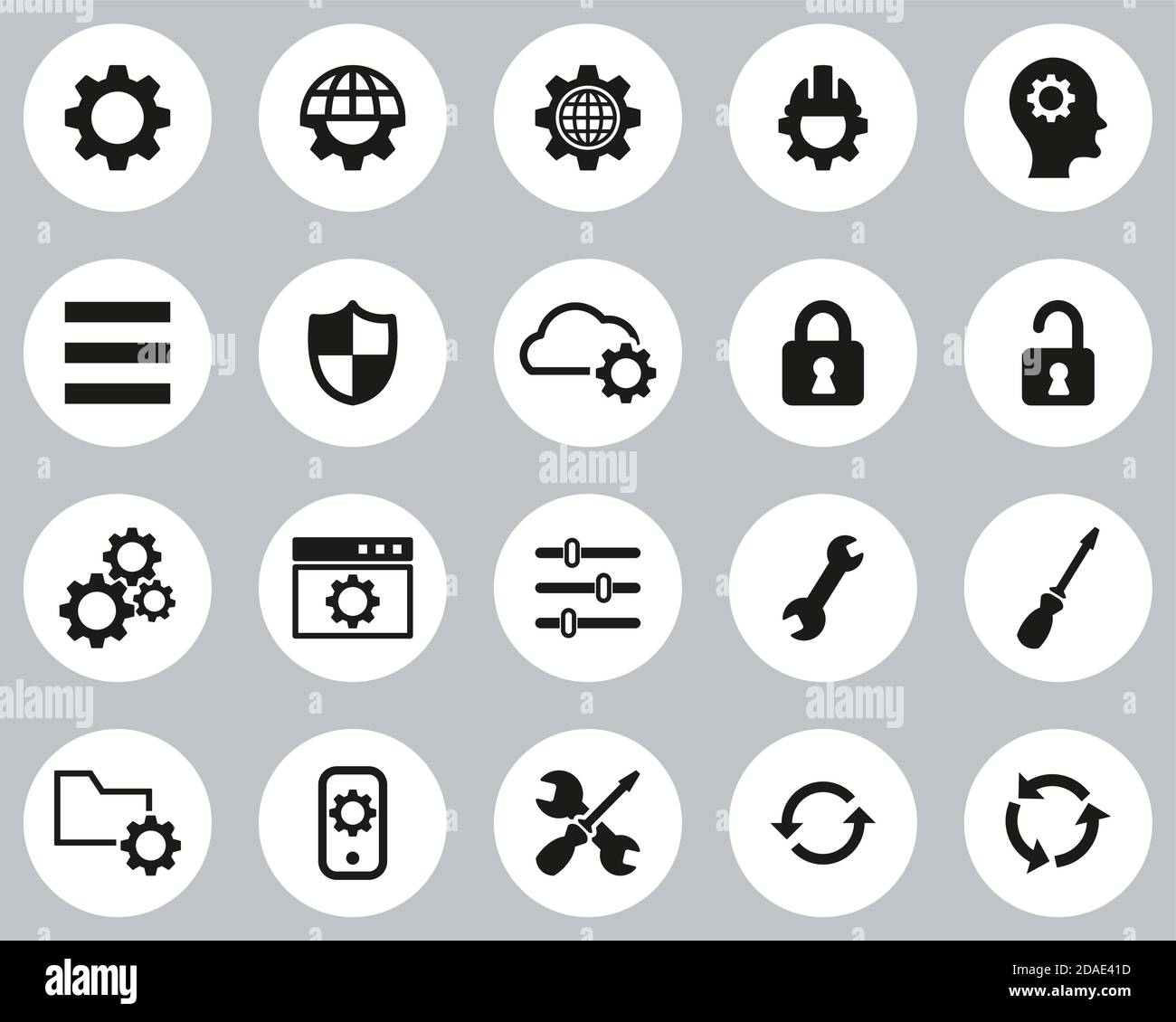 Settings Icons Black & White Flat Design Circle Set Big Stock Vector ...