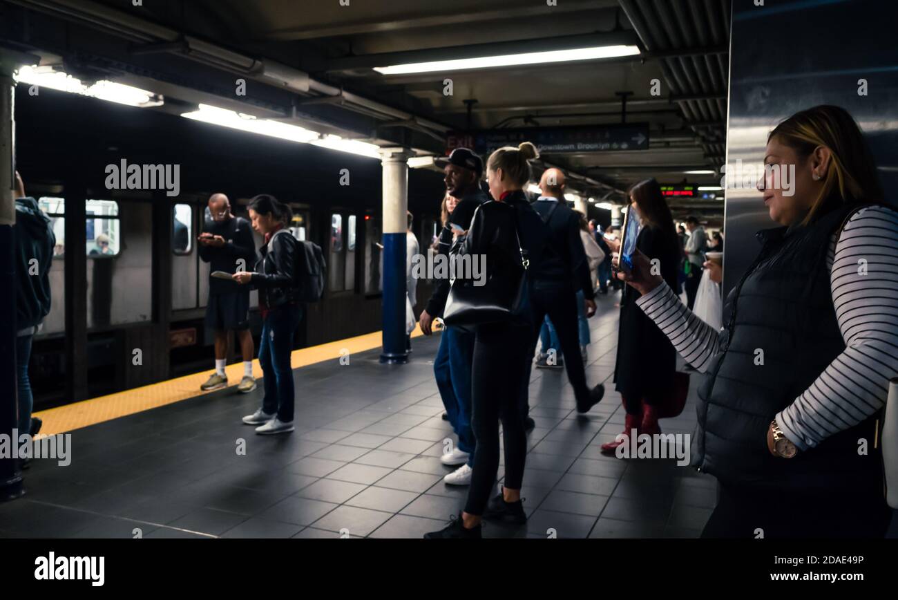 New York, USA - Sep 24, 2018: New York and New Yorkers. New York City Subway. Passenger with ...