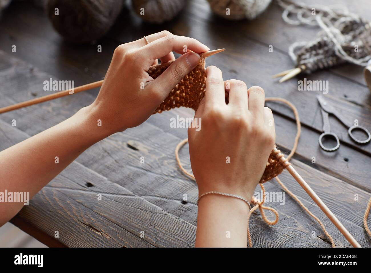 Close up woman knitting hi-res stock photography and images - Alamy