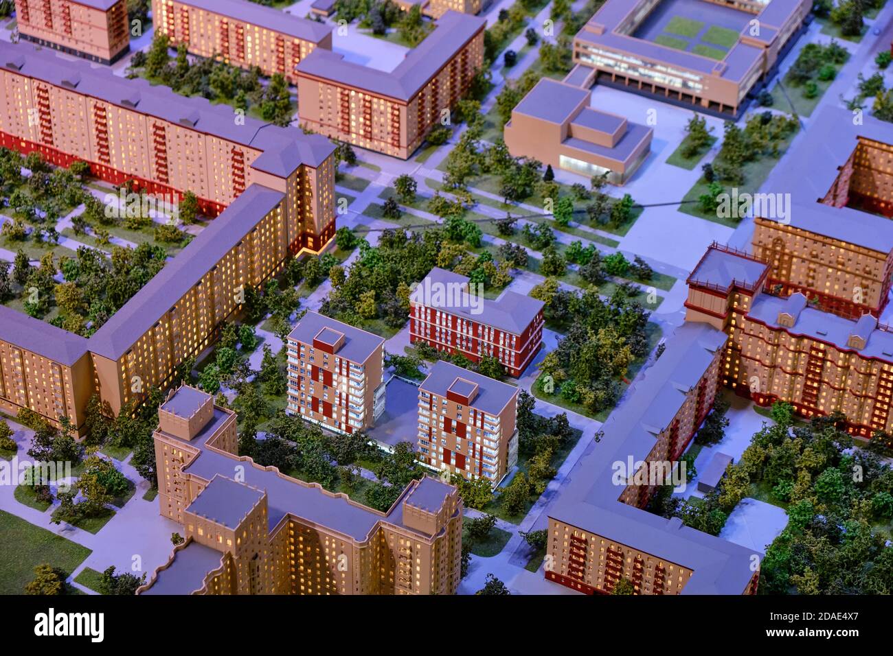 Layout Of Moscow. City center-houses with windows glowing at night, top ...