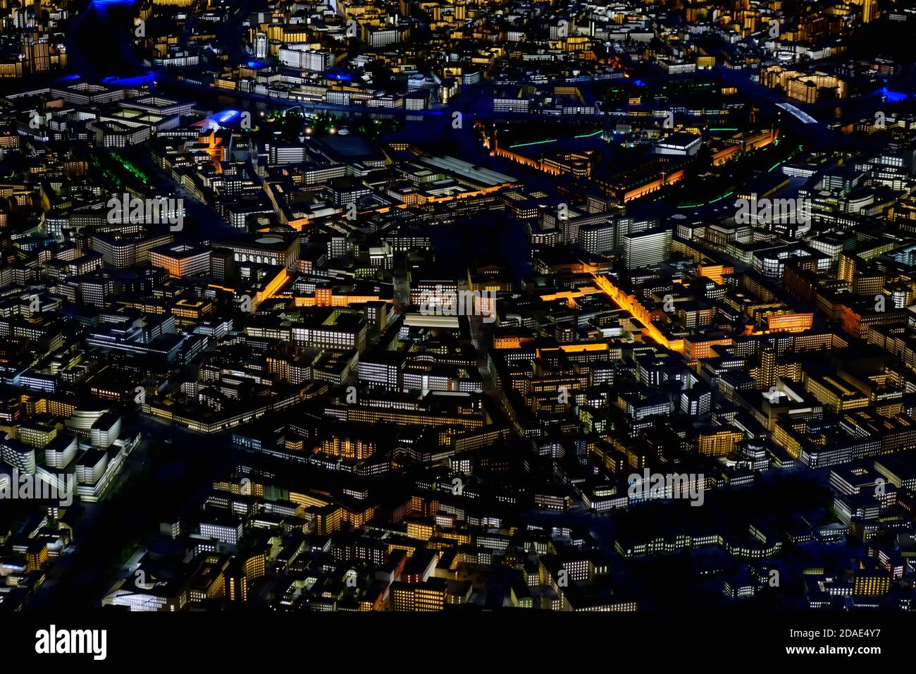 The layout of Moscow, view from above. Night lights of the streets of ...