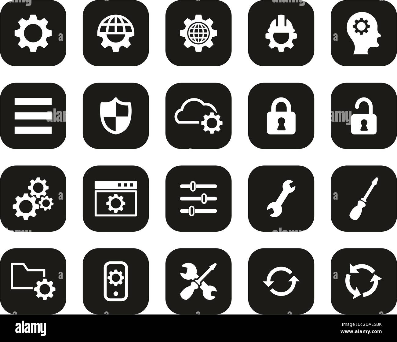 Settings Icons White On Black Flat Design Set Big Stock Vector Image & Art - Alamy