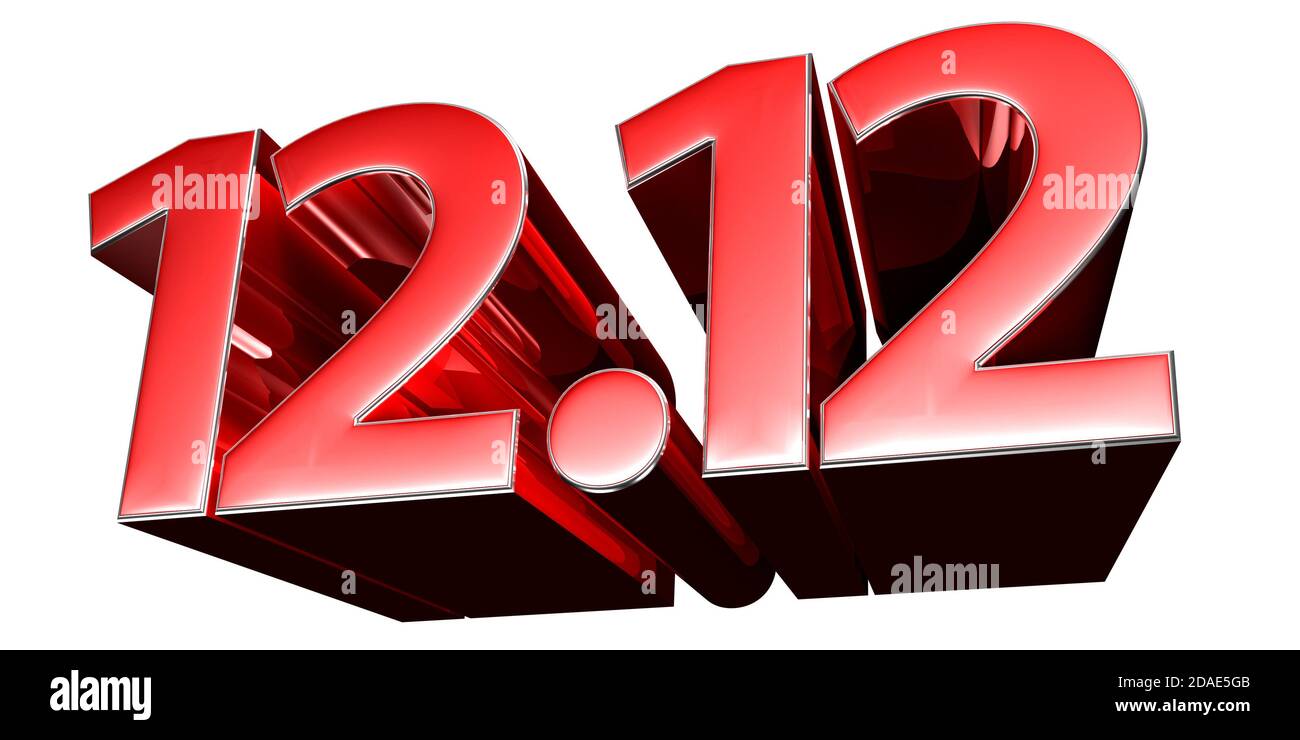 Red numbers 12.12 isolated on white background illustration 3D ...