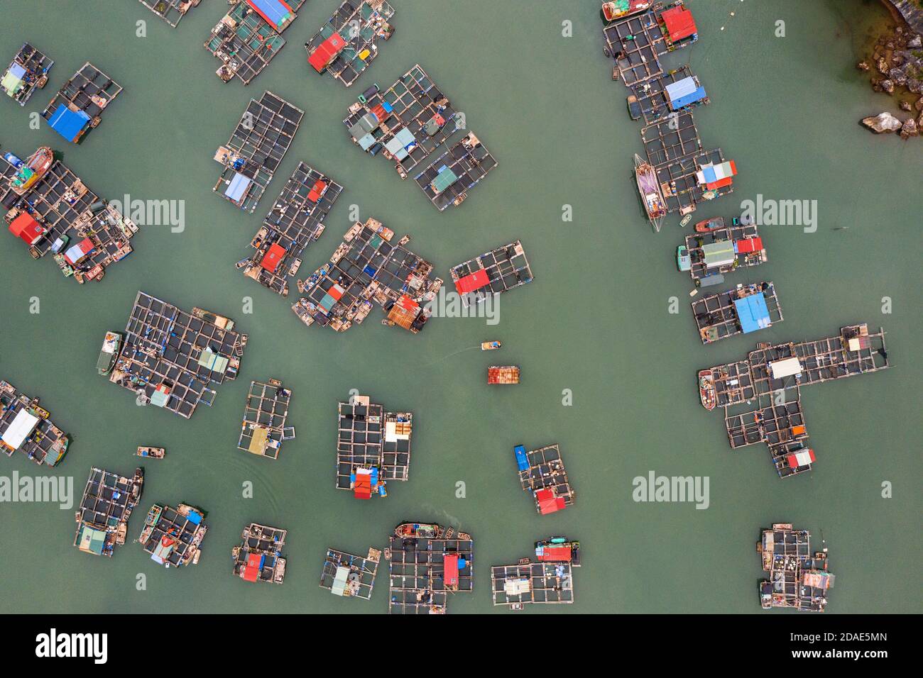 Aerial view of Floating fishing village in Lan Ha Bay, Vietnam. UNESCO ...