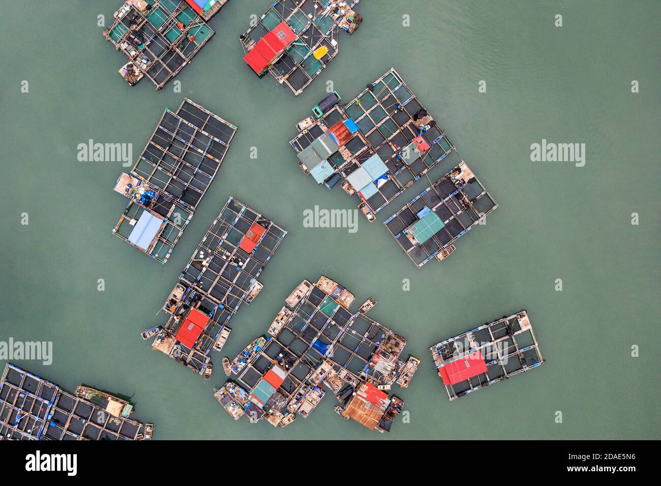 Aerial view of Floating fishing village in Lan Ha Bay, Vietnam. UNESCO ...