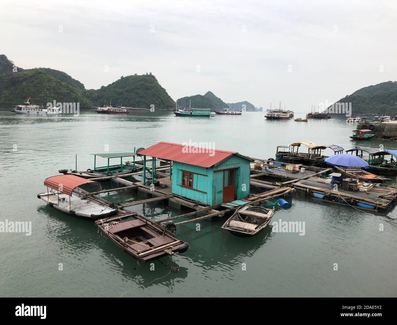 Aerial view of Floating fishing village in Lan Ha Bay, Vietnam. UNESCO ...