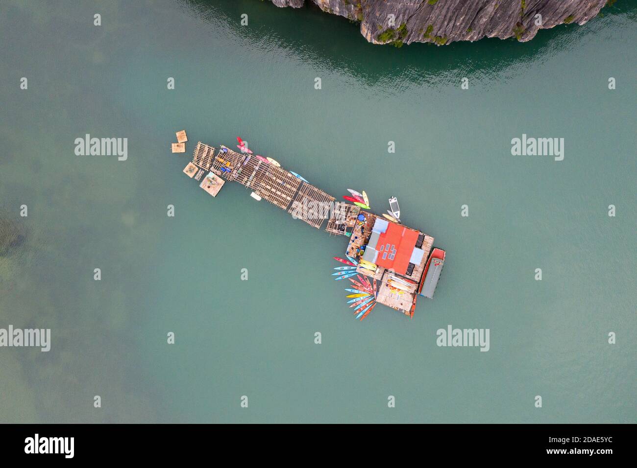 Aerial view of Floating fishing village in Lan Ha Bay, Vietnam. UNESCO ...