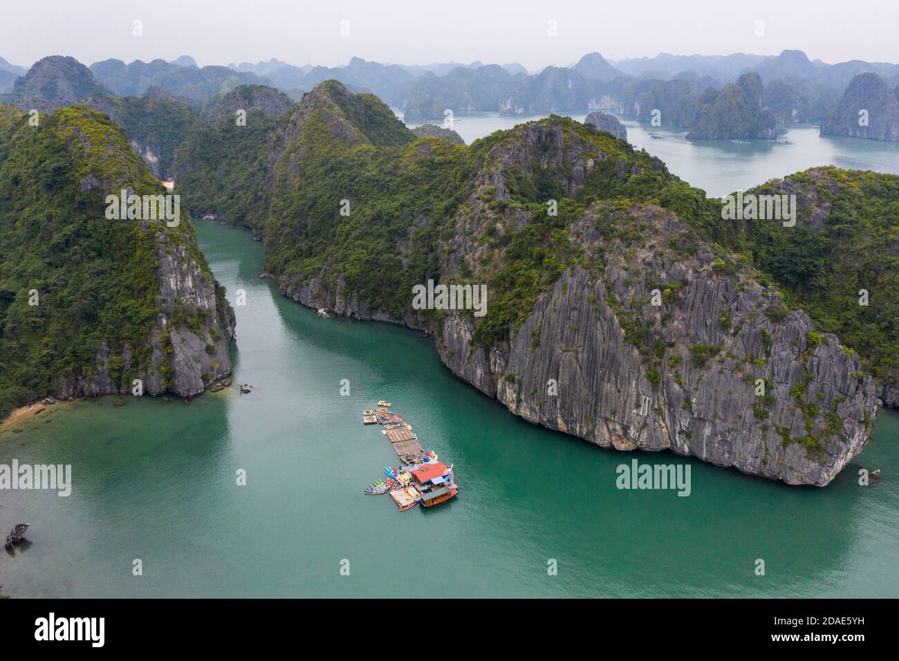 Aerial view of Floating fishing village in Lan Ha Bay, Vietnam. UNESCO ...