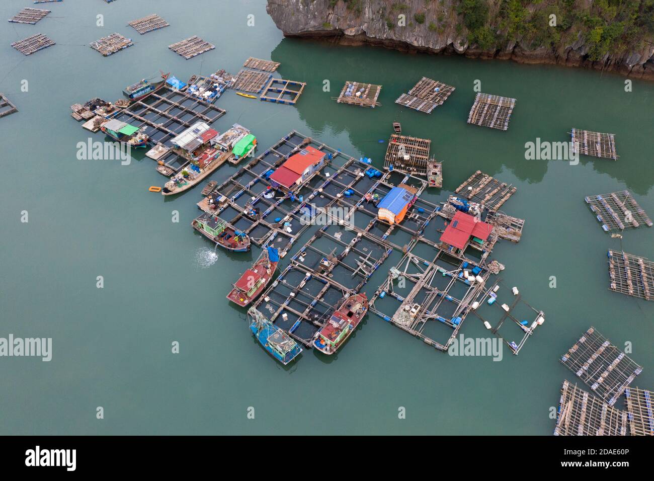 Aerial view of Floating fishing village in Lan Ha Bay, Vietnam. UNESCO ...