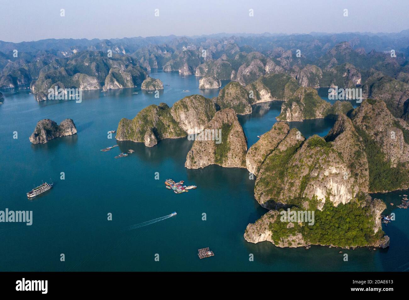 Aerial view of Floating fishing village in Lan Ha Bay, Vietnam. UNESCO ...